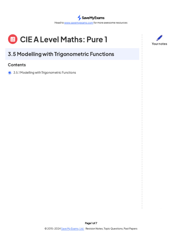3.5 Modelling With Trigonometric Functions | PDF | Function ...