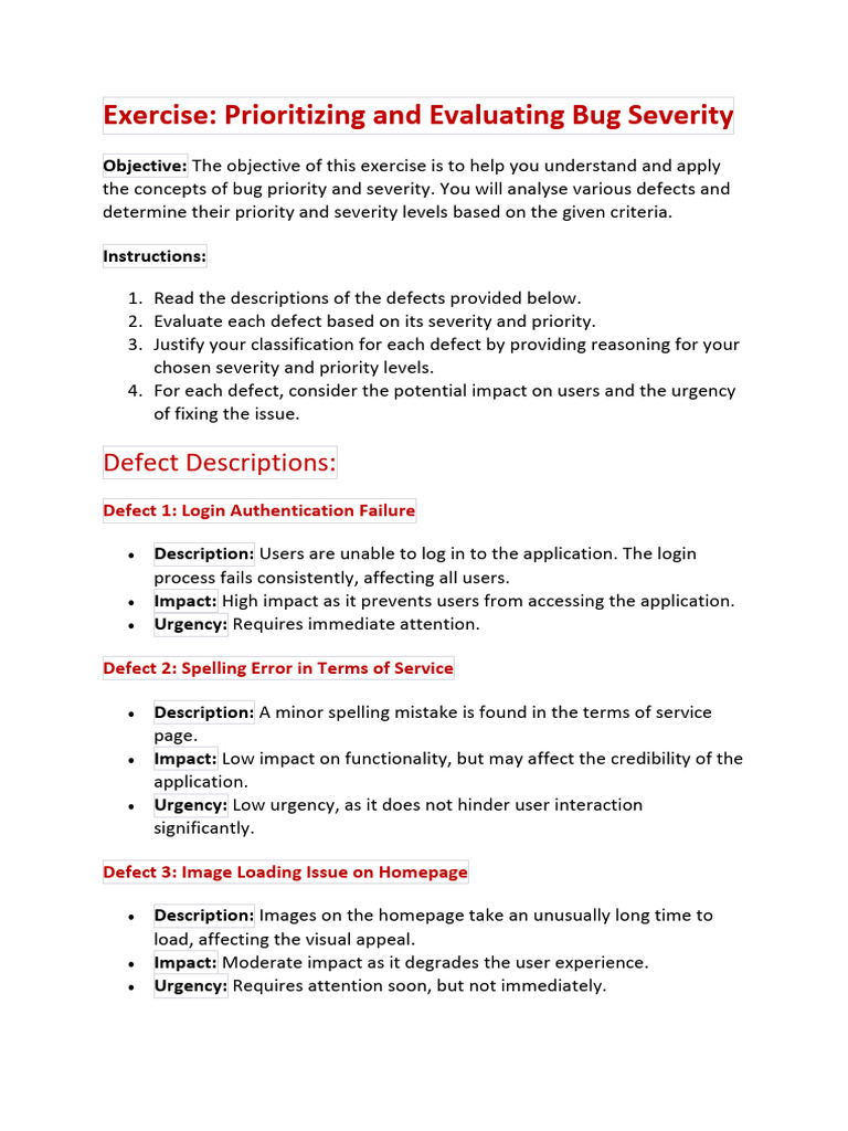 Defect Severity & Priority Exerceise | PDF | Software Bug | Point Of Sale