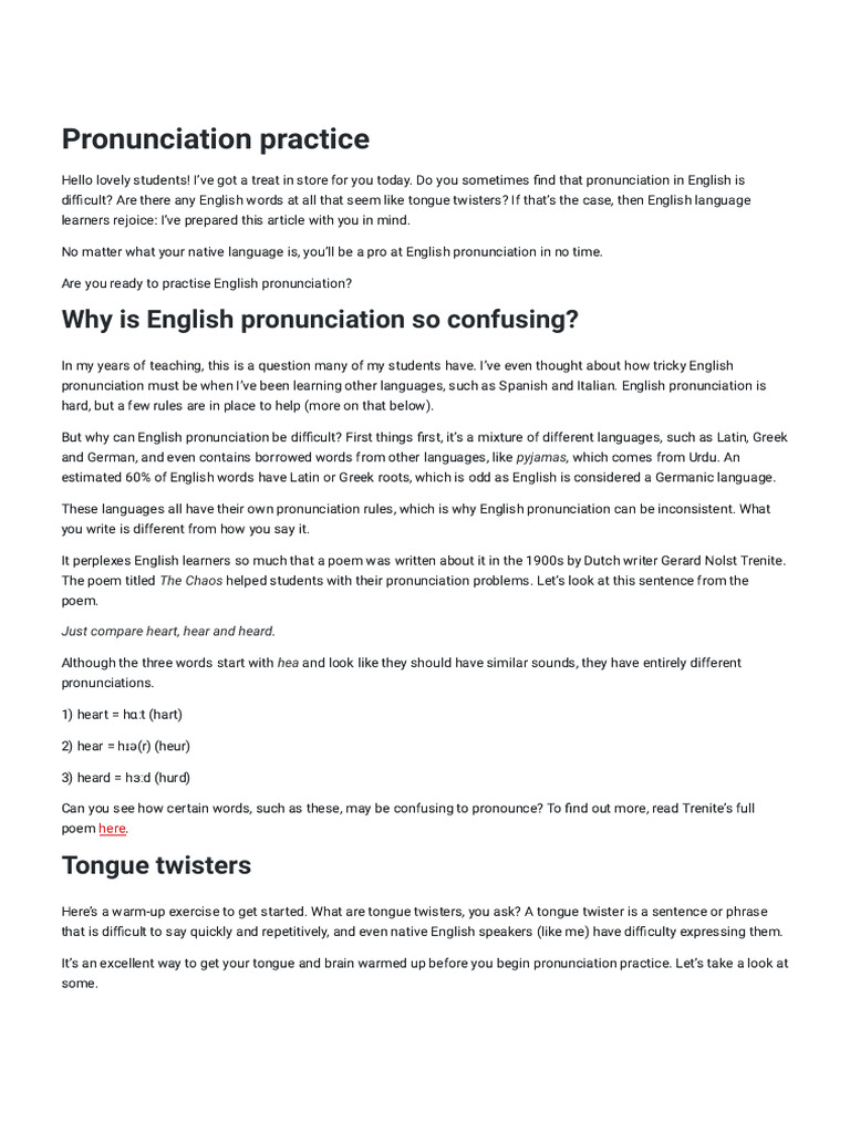 Pronunciation Practice - English With Lucy | PDF | Stress (Linguistics ...