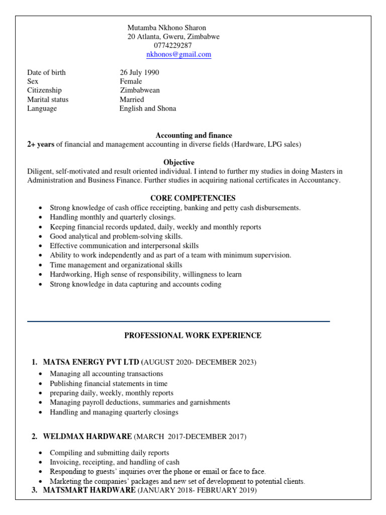 Sharon CV | PDF | Accounting | Business