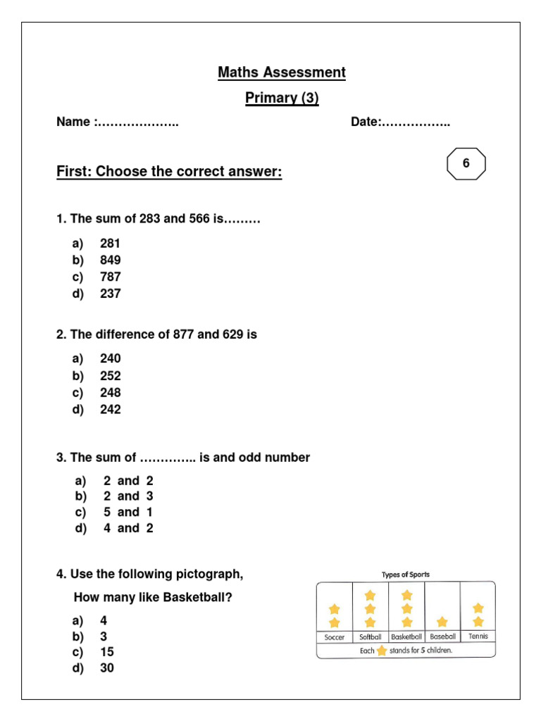 Primary 3 Math Assessment | PDF | Mathematics