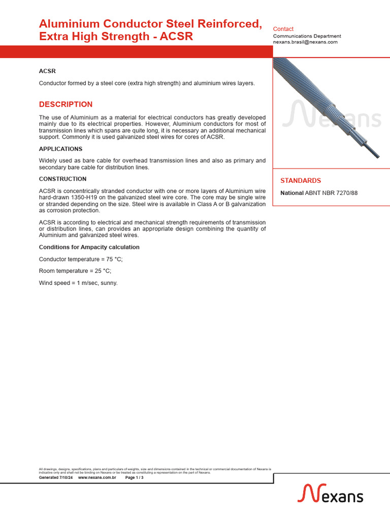 ACSR Aluminium Conductor Specifications | PDF | Wire | Electrical ...
