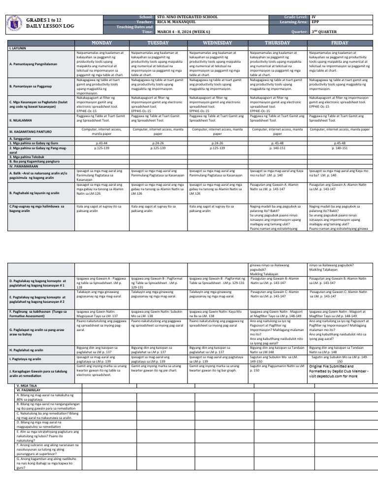 DLL - Epp 4 - Q3 - W6 | PDF
