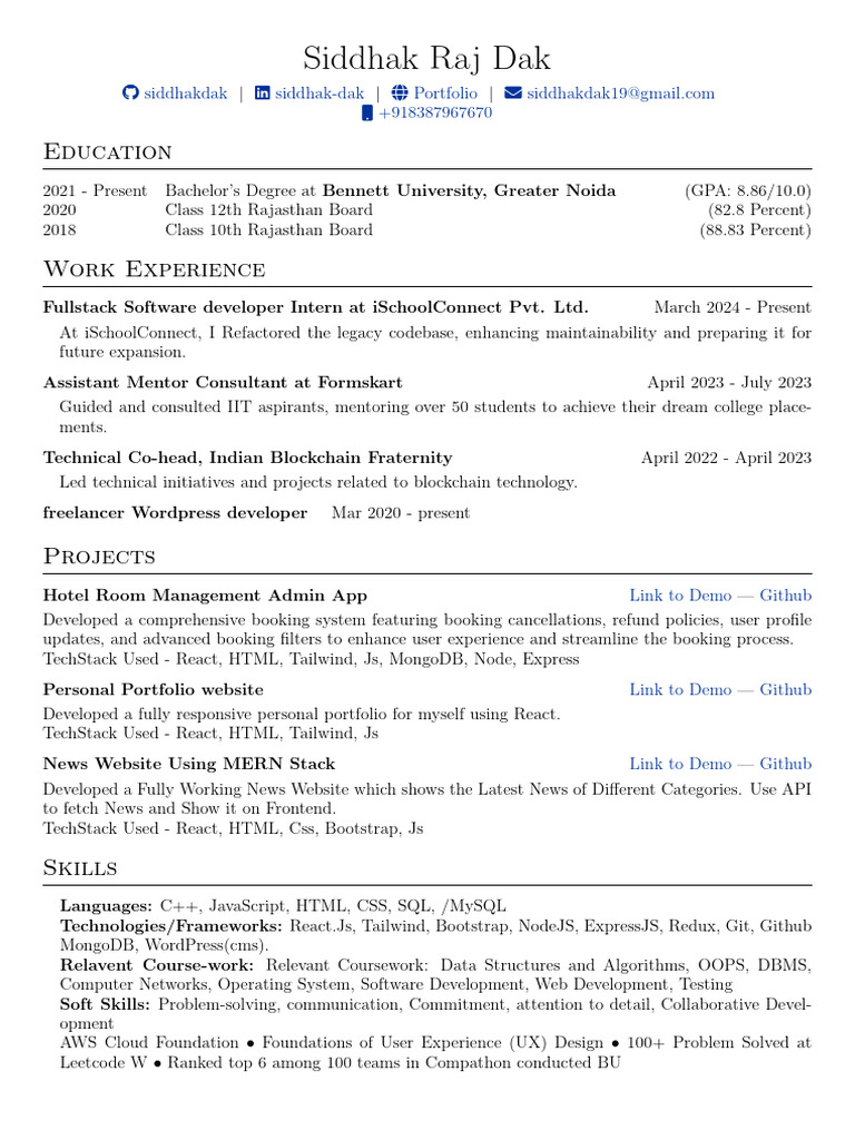 Siddhak Dak Resume | PDF | Web Development | Computing
