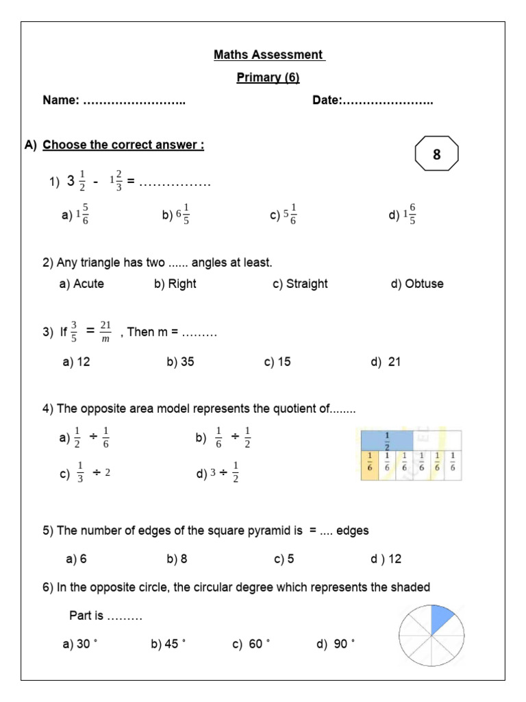 Primary 6 Math Assessment | PDF | Triangle | Angle