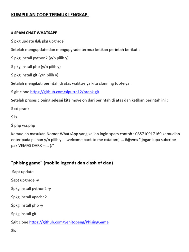 Kumpulan Code Termux Lengkap | PDF | Komputer