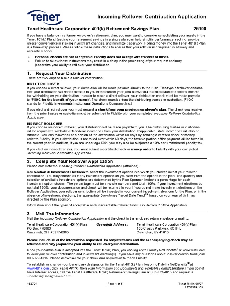 Tenet Healthcare Corporation 401 (K) Retirement Savings Plan 25100 ...