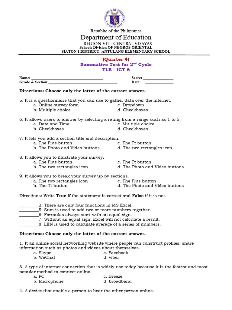 4th TLE 2 | PDF | Microsoft Excel | Educational Technology