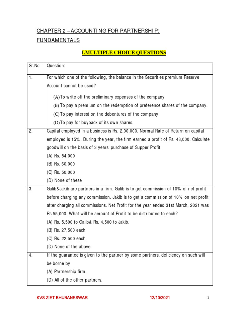 All Chapter MCQ Accountancy Class 12 | PDF | Debits And Credits ...