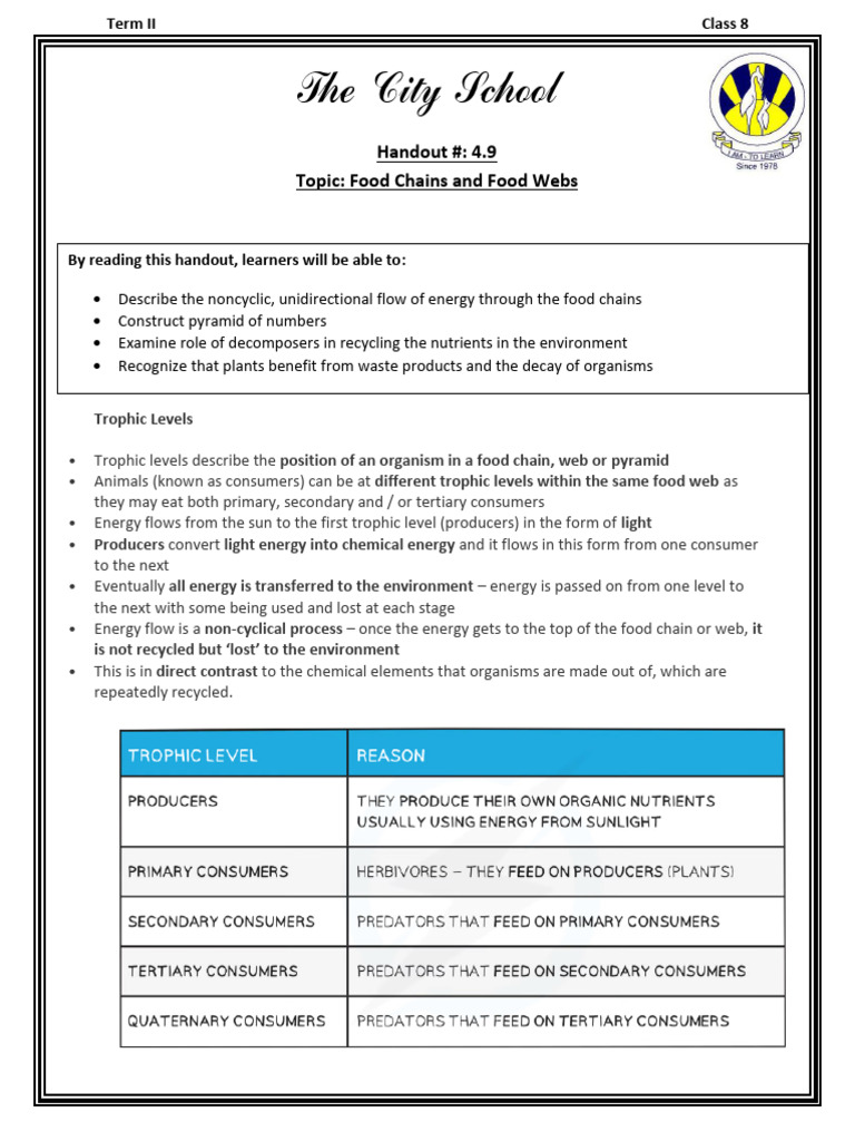 Handout 4.9 | PDF | Food Web | Foods
