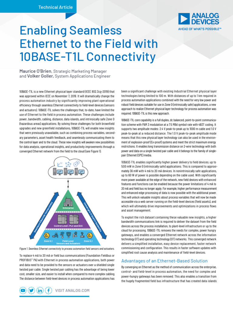APL Reprint Enabling Seamless Ethernet To Field With 10base t1l Connectivity WP | PDF | Computer ...