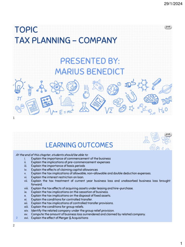 Topic 8 Tax Planning For Company Jan 2024 | PDF | Expense | Tax Deduction