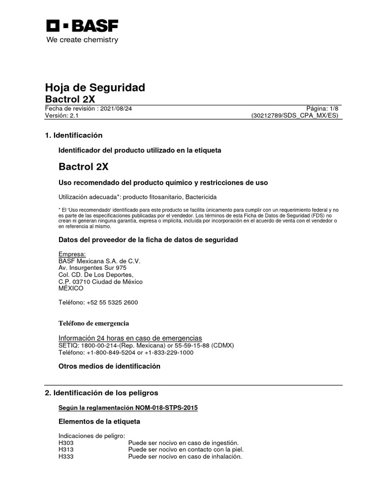 Fds-Sga Bactrol | PDF | Toxicidad | Contaminación