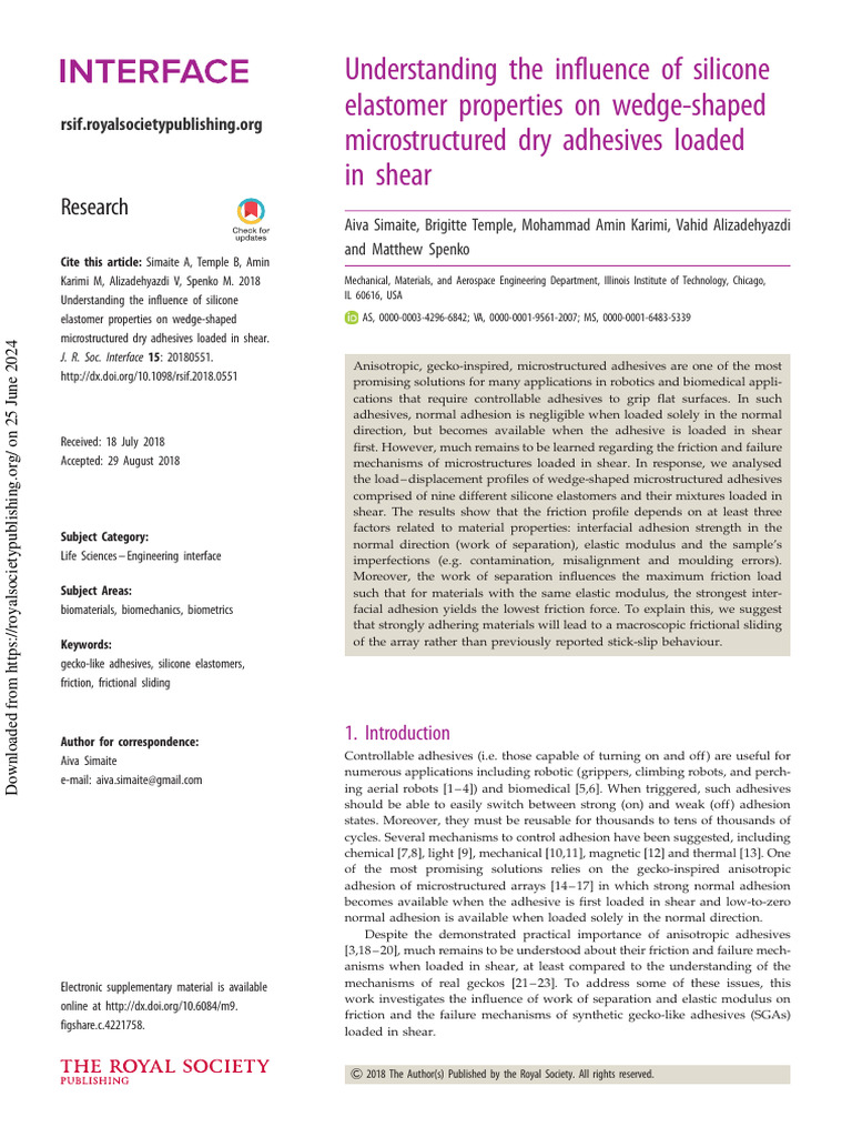 Simaite Et Al 2018 Understanding The Influence of Silicone Elastomer Properties On Wedge Shaped ...