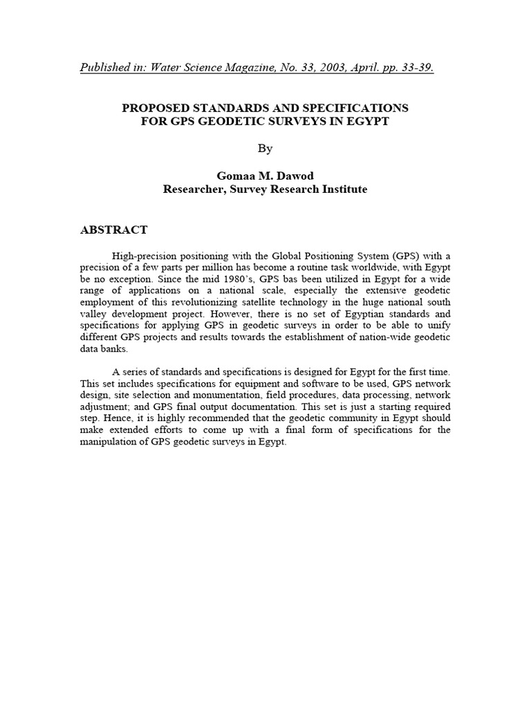 Proposed Standards and Specifications Fo | PDF | Global Positioning System | Geodesy