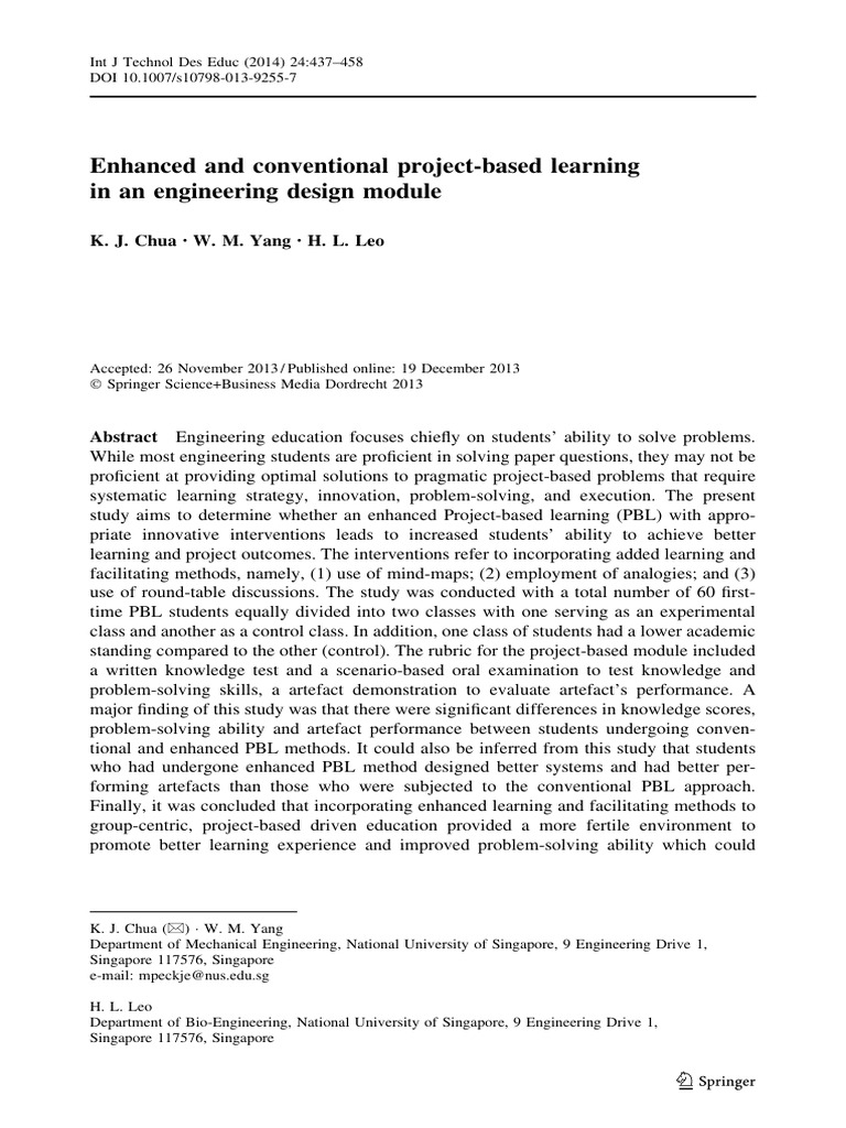 Enhanced and Conventional Project-Based Learning in An Engineering ...