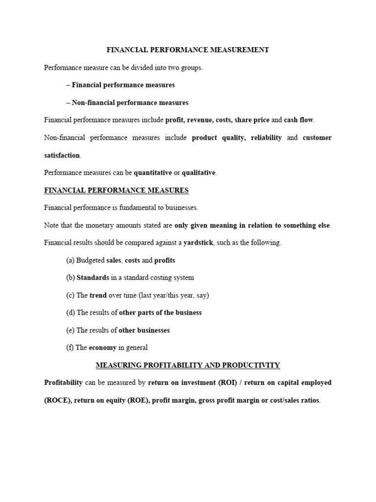 Financial Performance Measurement Guide | PDF | Leverage (Finance ...
