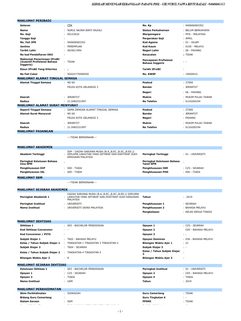 SK Paparan Semakan Data PDF | PDF