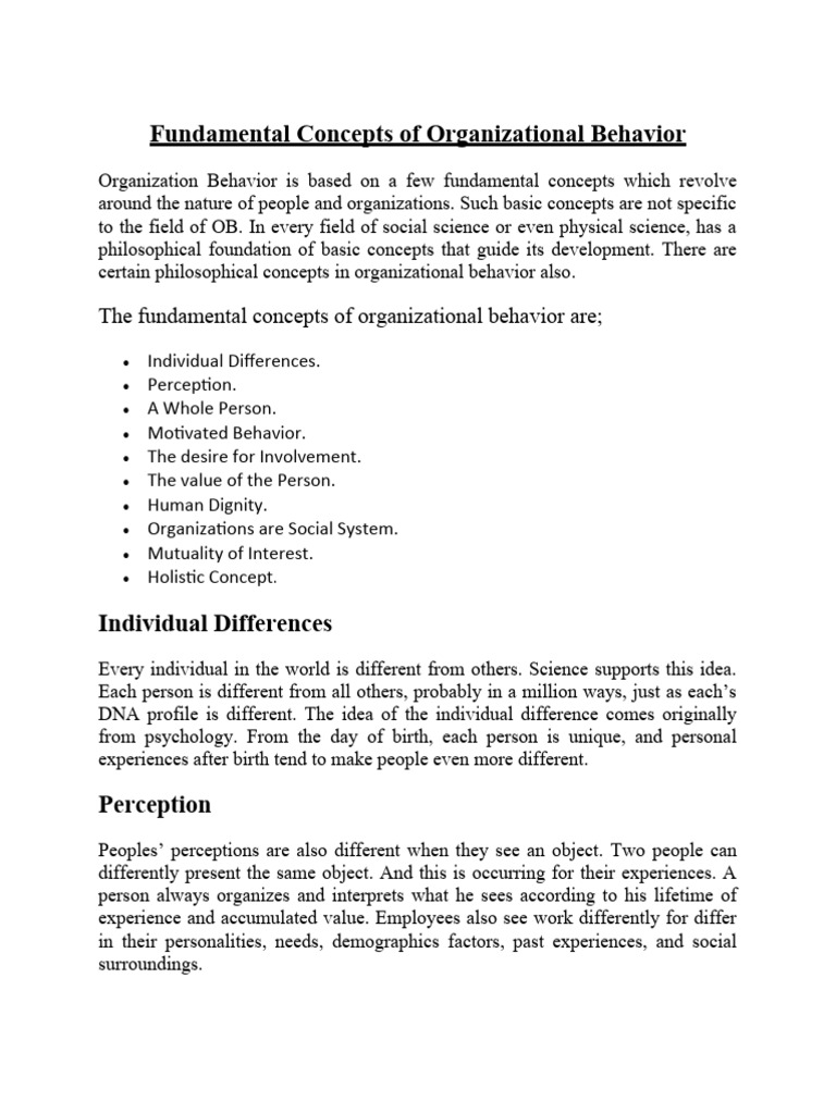 Key Concepts in Organizational Behavior | PDF | System | Experience