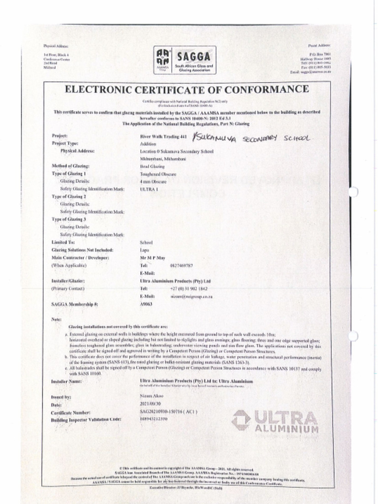 Glazing COC - Example | PDF