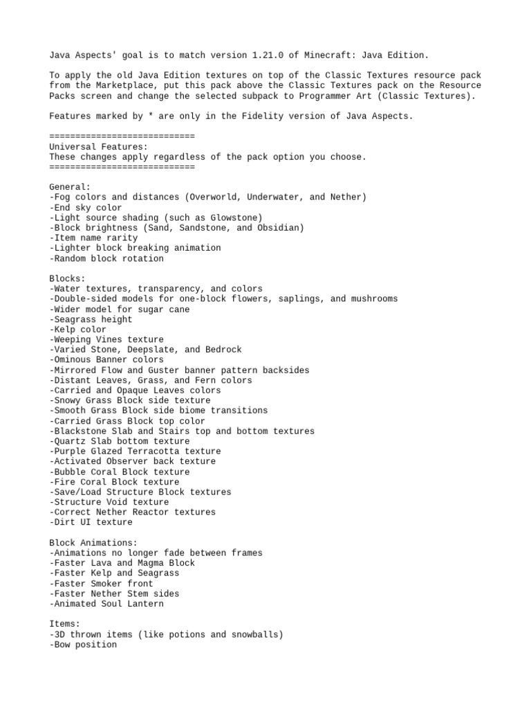 Feature List | PDF | Minecraft