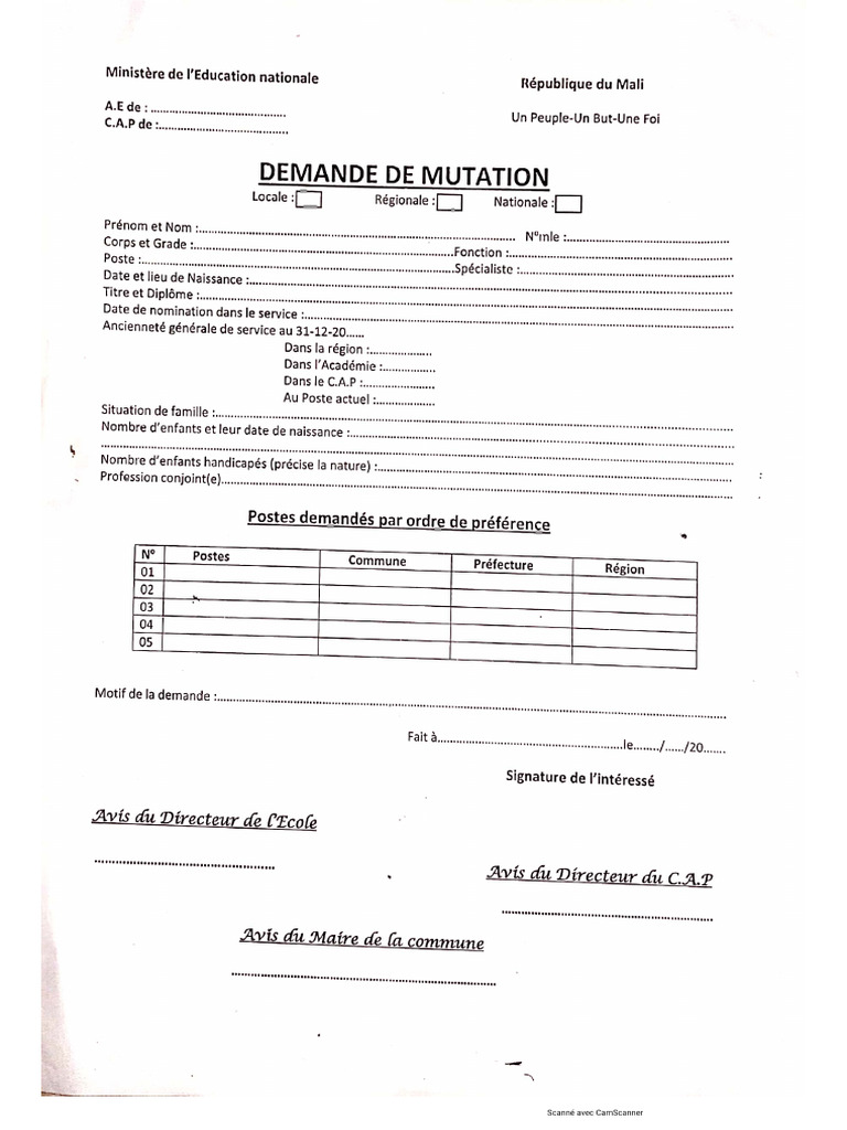 Demande de Mutation. | PDF