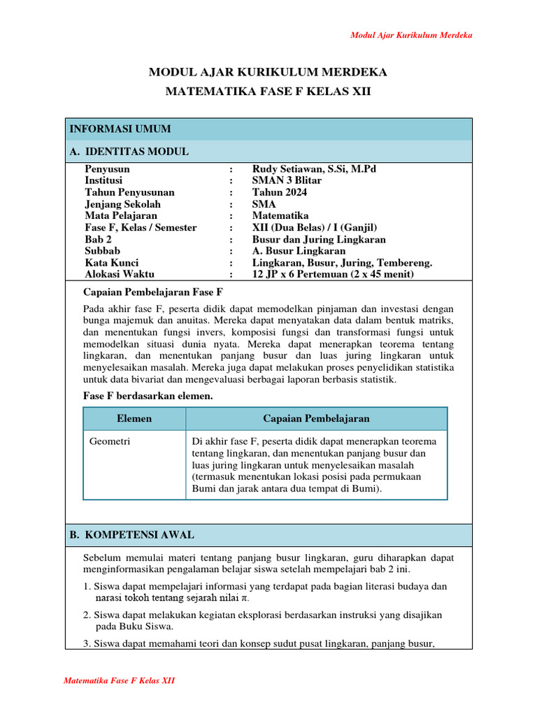 Modul Ajar Matematika Rudy | PDF | Karier & Perkembangan | Kajian Bahasa Asing