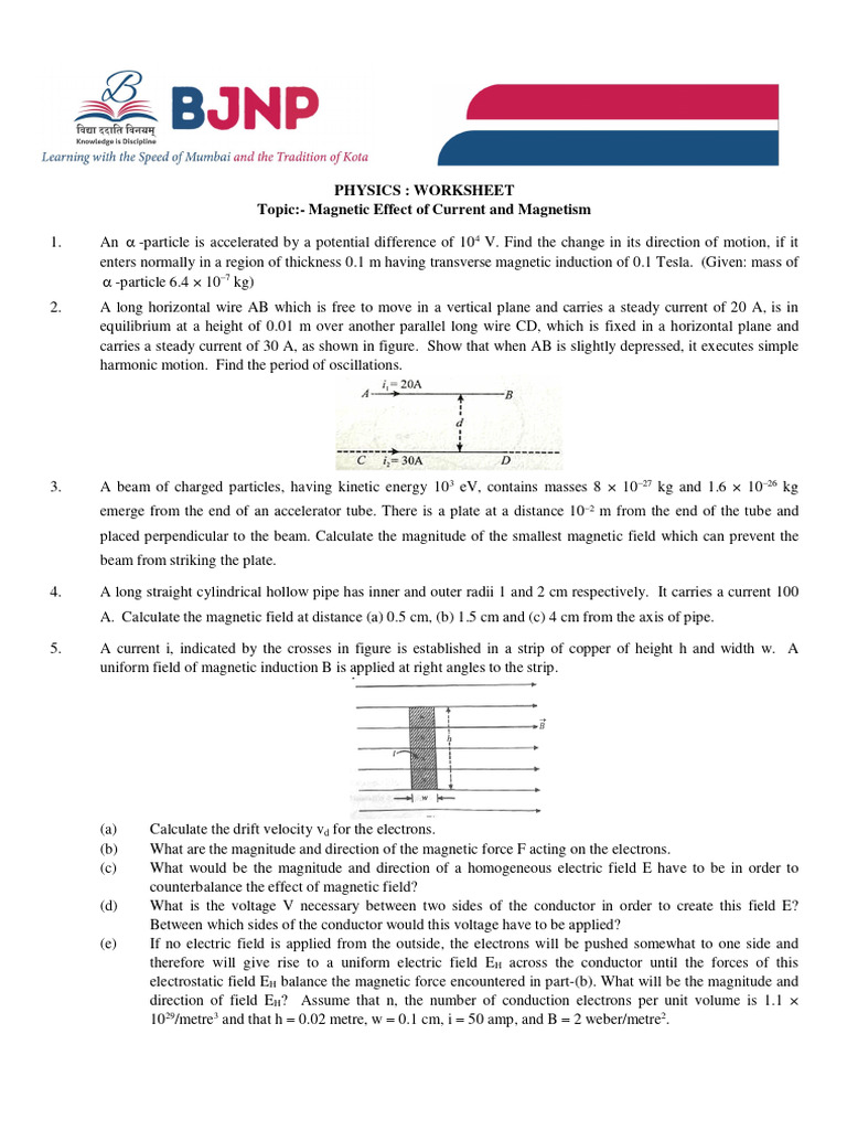 Physics-Magnetic Effect of Current & Magnetism Worksheet | PDF ...