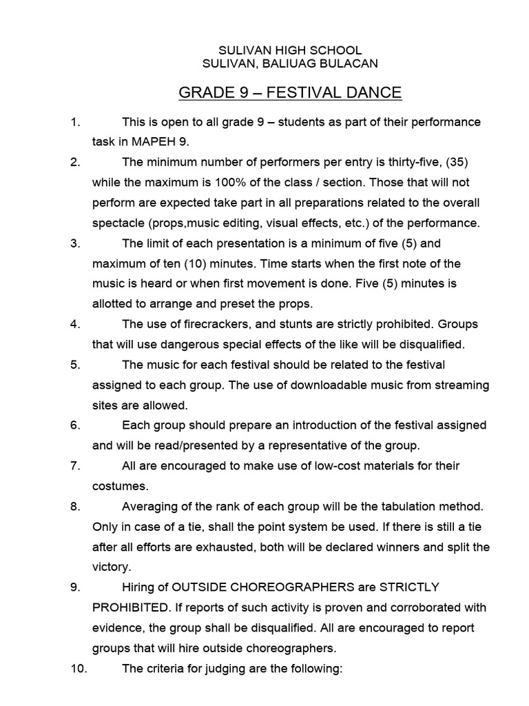 Festival Dance Rules and Regulations | PDF | Choreography | Dances