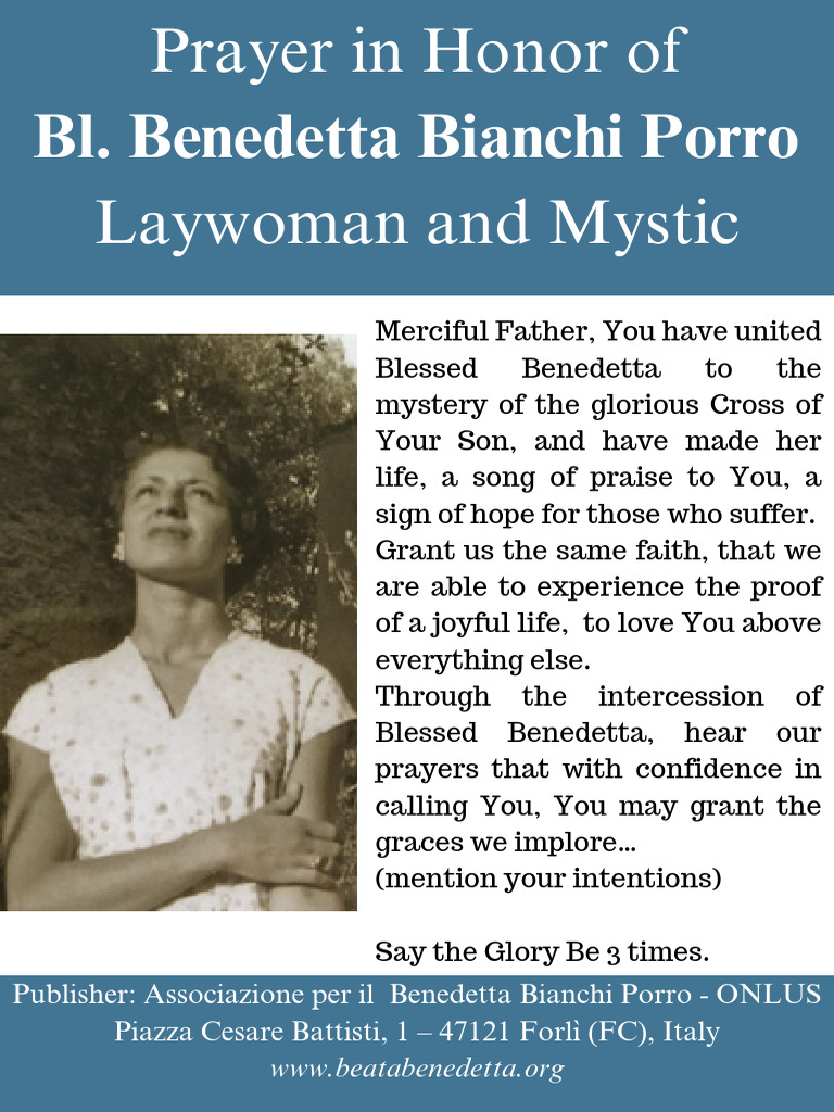 Newest Prayer Card of Blessed Benedetta (Wo Relic) | PDF | Catholic ...