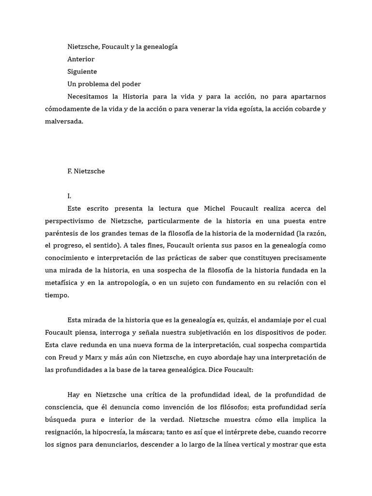 Genealogía del Poder: Nietzsche y Foucault | PDF | Michel Foucault ...