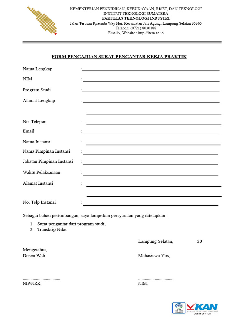 Form Pengajuan Surat Pengantar Kerja Praktik Jtpi | PDF | Teknologi ...