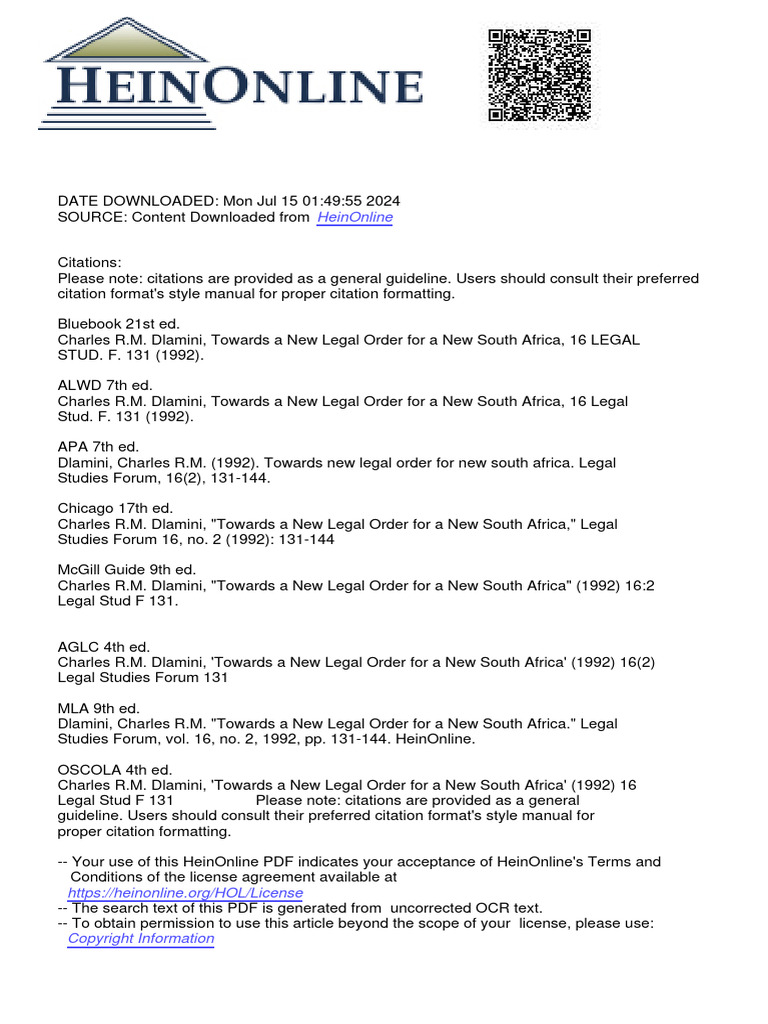 Dlamini - Towards A New Legal Order For A New South Africa | PDF ...