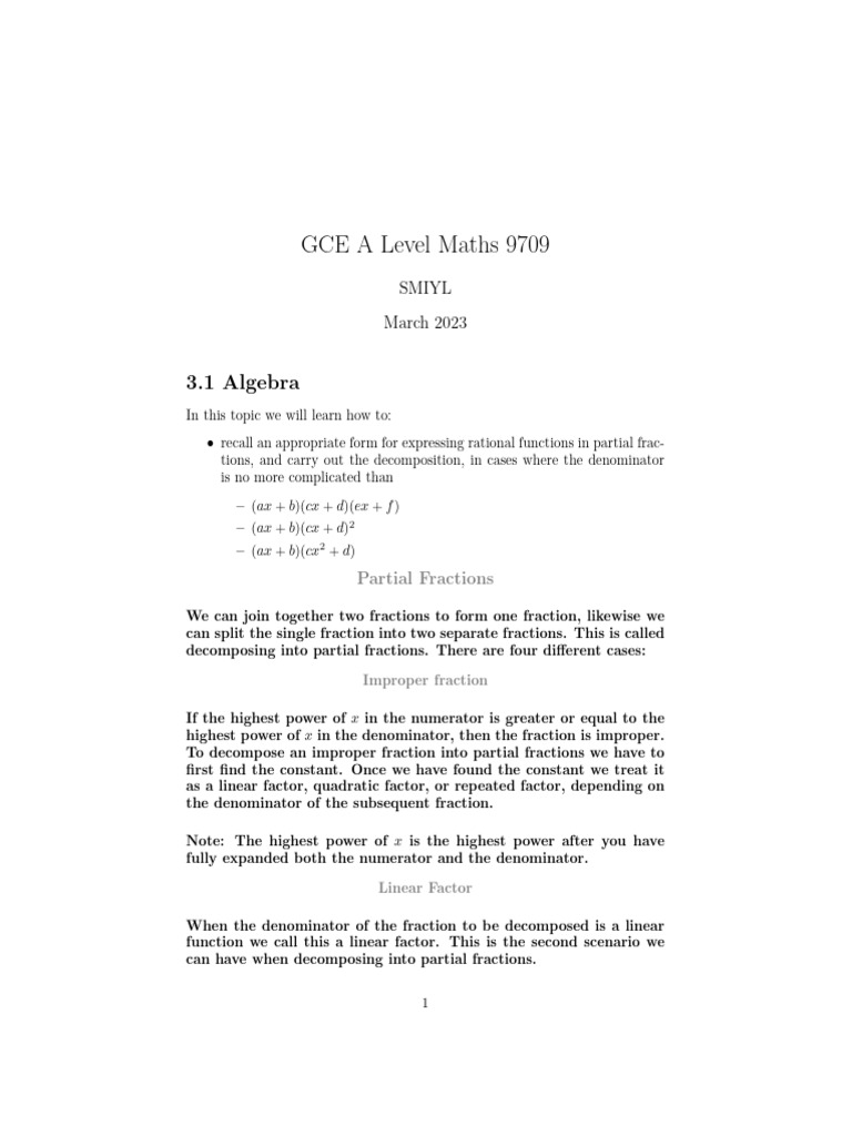GCE A Level Algebra Partial Fractions | PDF | Numerical Analysis | Algebra