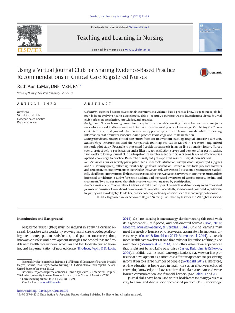 Virtual Journal Club Enhances RN Practice | PDF | Nursing | Learning
