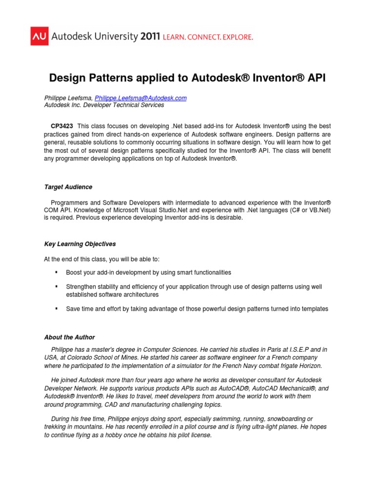 v1 - CP3423 - Design Patterns Applied To Autodesk® Inventor® API | PDF ...