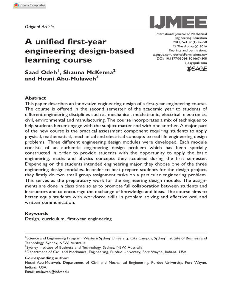 A unified first-year engineering design-based learning course | PDF ...