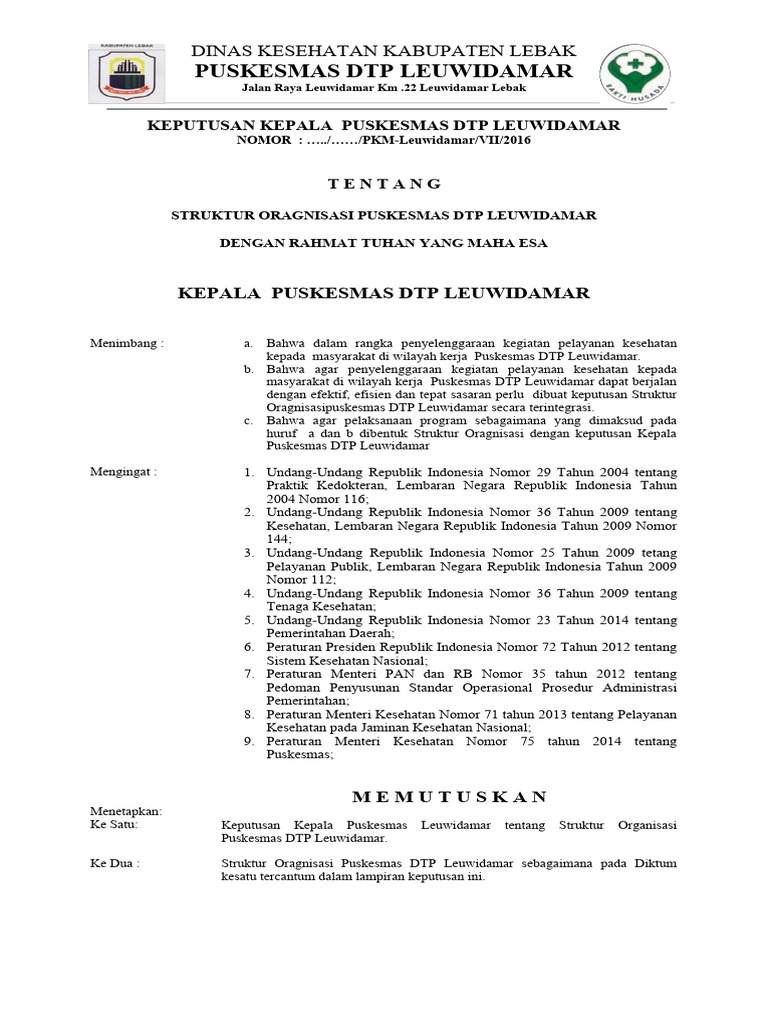 SK Ka PKM TTG Struktur Organisasibr | PDF