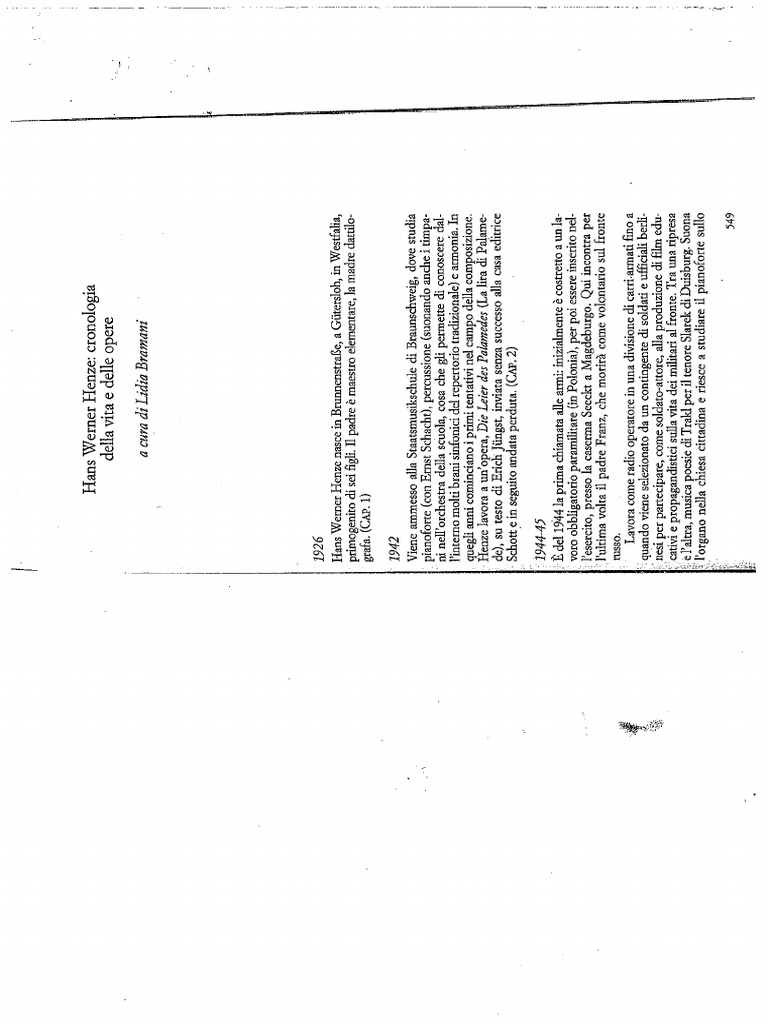 Henze Canto Di Vita Cronologia e Estratti | PDF