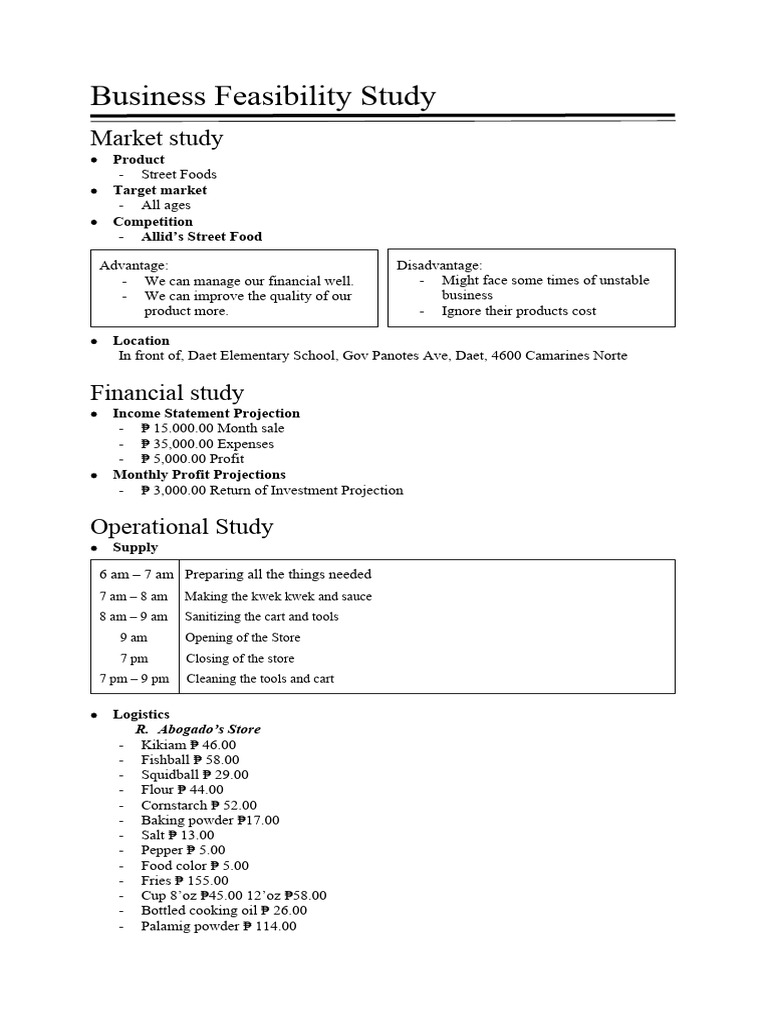 Street Food Business Feasibility Study | PDF | Sauce | Teaspoon