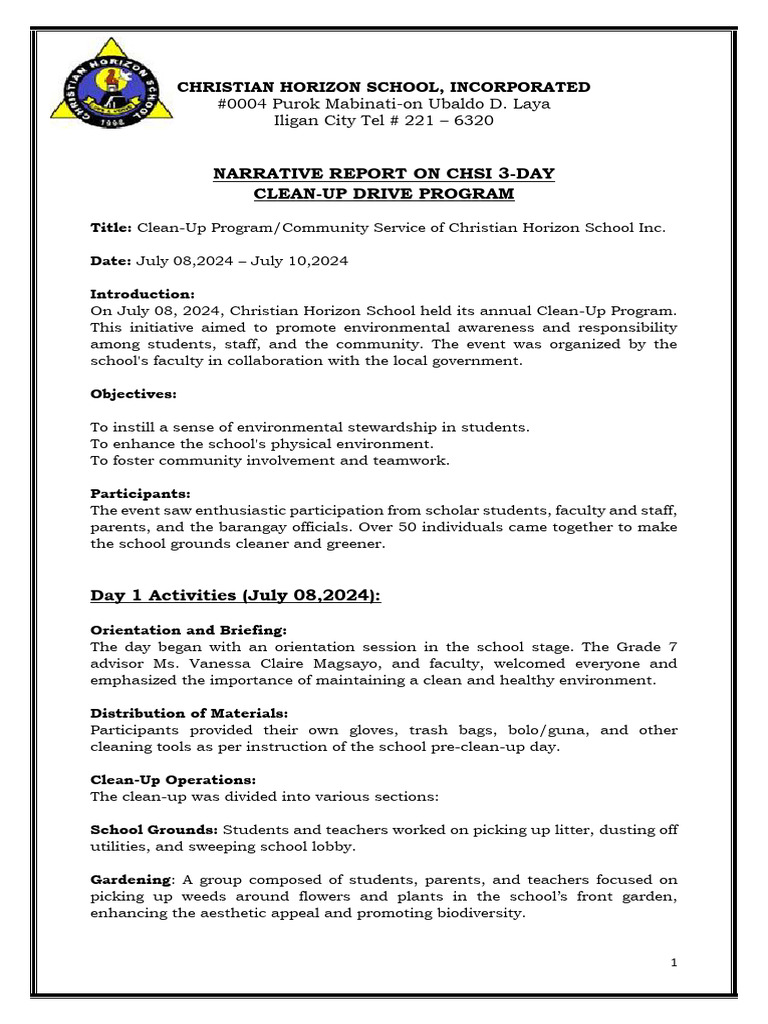 Narrative Report Clean Up Drive | PDF | Waste | Environmental Remediation