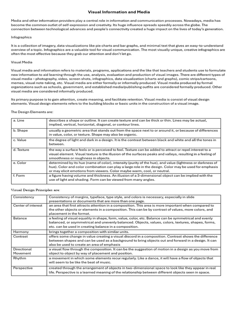 Visual Information and Media Handout | PDF | Composition (Visual Arts ...