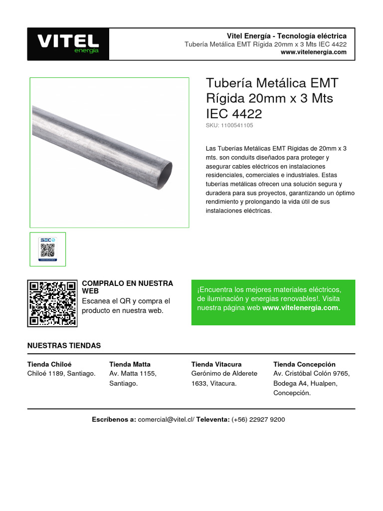 Tubería EMT Rígida 20mm x 3 Mts IEC 4422 | PDF | Tubería (transporte de ...