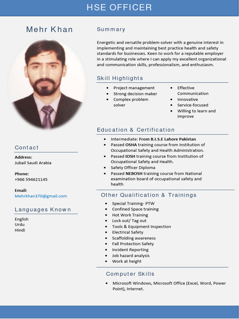 Mehr Khan Resume | PDF | Safety