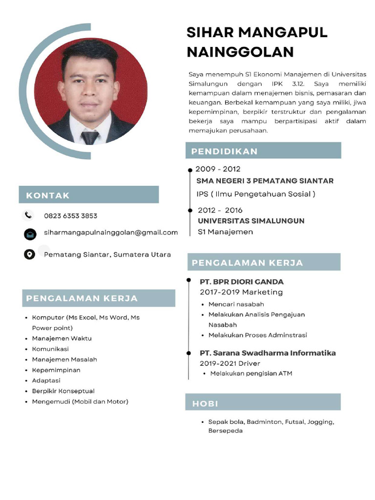 Sihar Nainggolan Cv Pas Poto Ktp Ijazah PDF | PDF