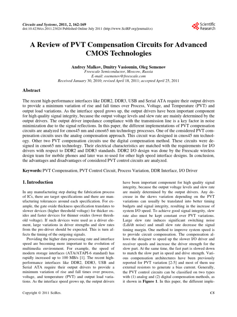 A Review of PVT Compensation Circuits For Advanced | PDF | Mosfet | Electronic Circuits