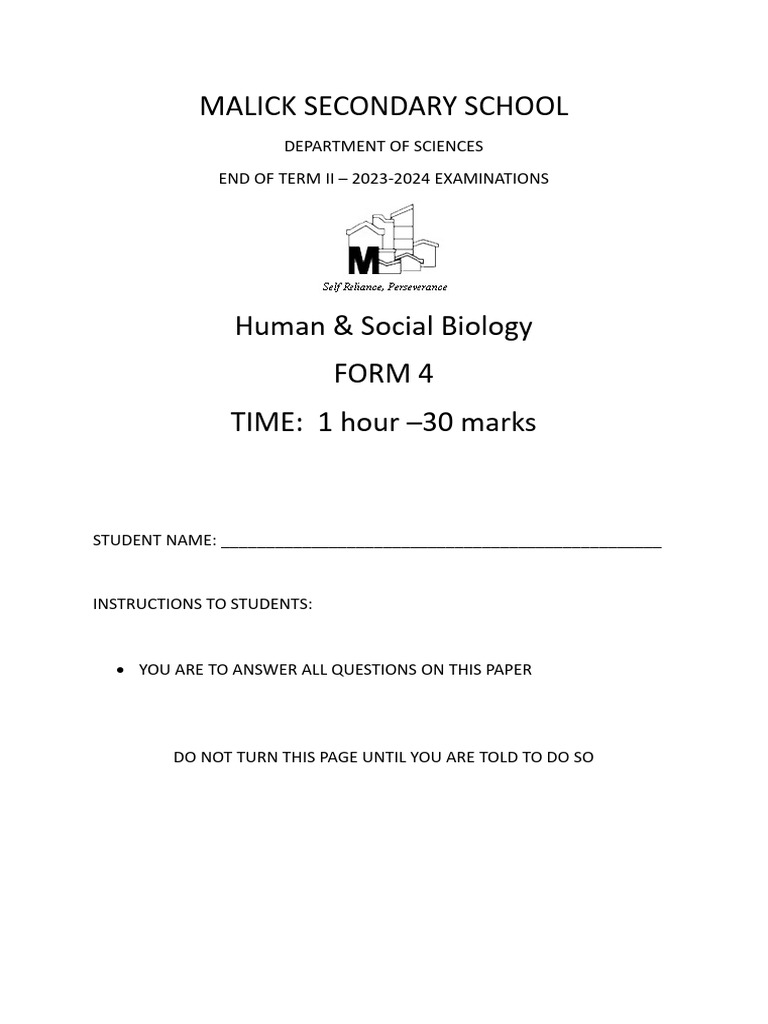 HSB Form 4 Term 2 End of Term Exam | PDF | Foods | Nutrients