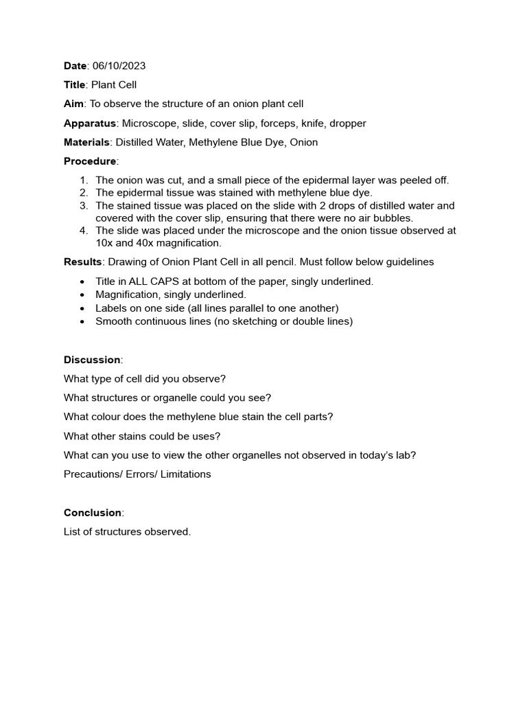 Plant Cell Lab | PDF