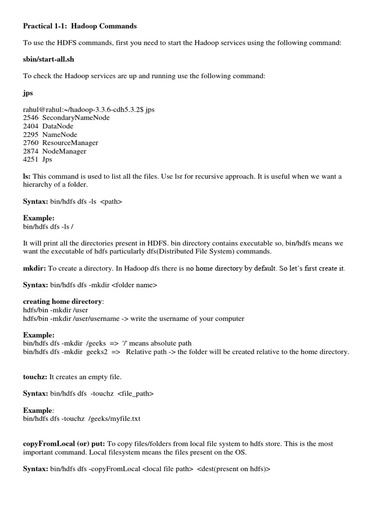 Practical 1 - 1 - Hadoop Commands | PDF | Directory (Computing ... Practical 1 - 1 - Hadoop Commands | PDF | Directory (Computing ...