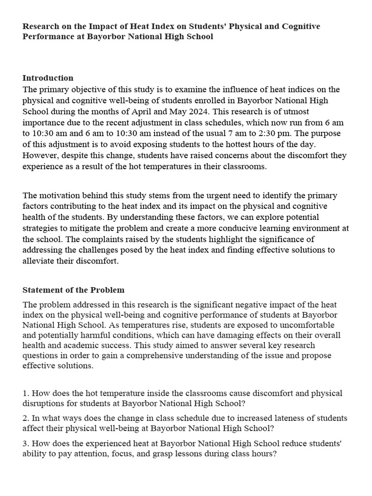 Heat Index Impact on Student Performance | PDF | Well Being | Thought